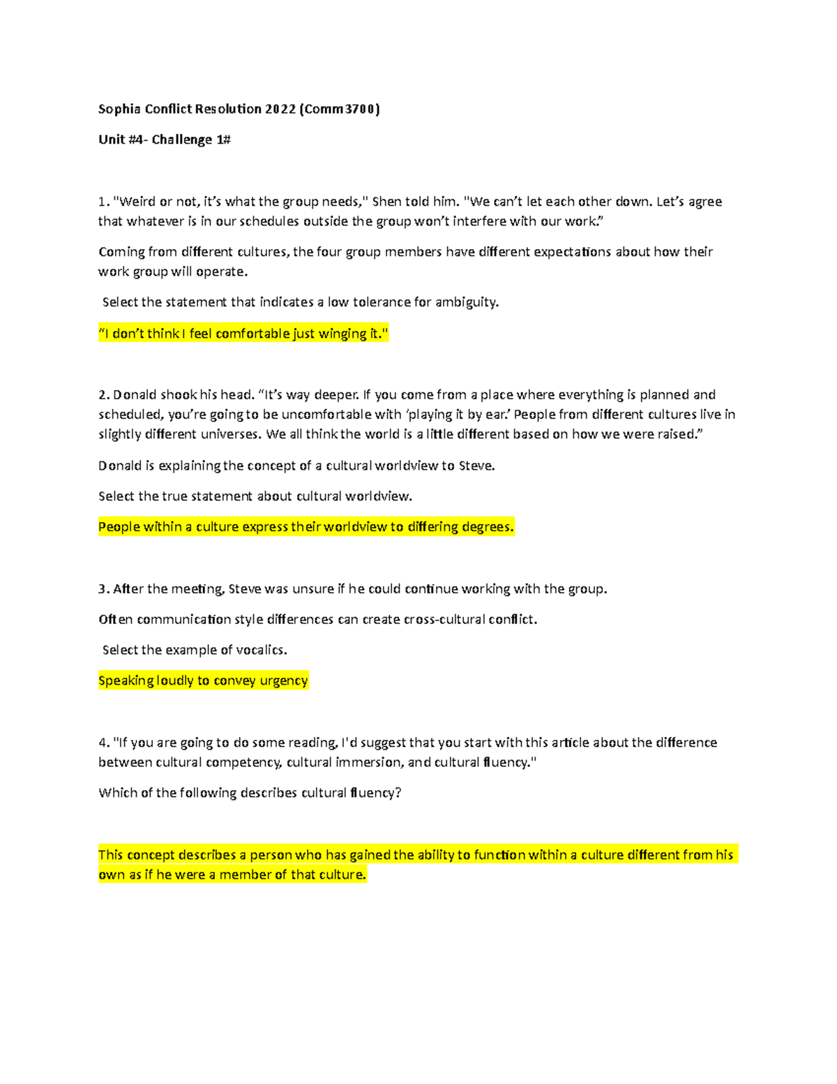 Sophia Conflict Resolution unit 4 challenge 1 2022 - Sophia Conflict ...