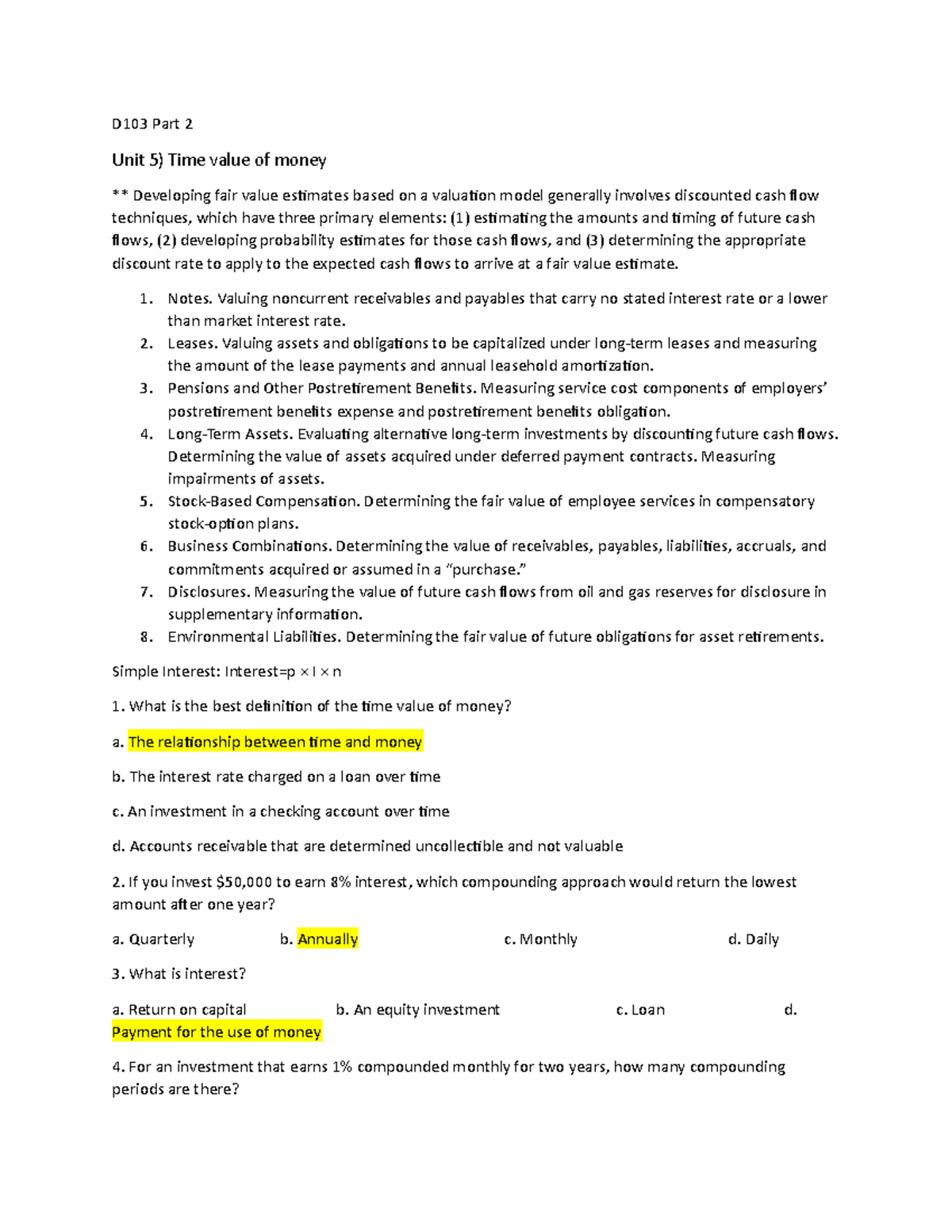 D103 Unit 5: Time Value of Money & Valuation Techniques Notes - Studocu