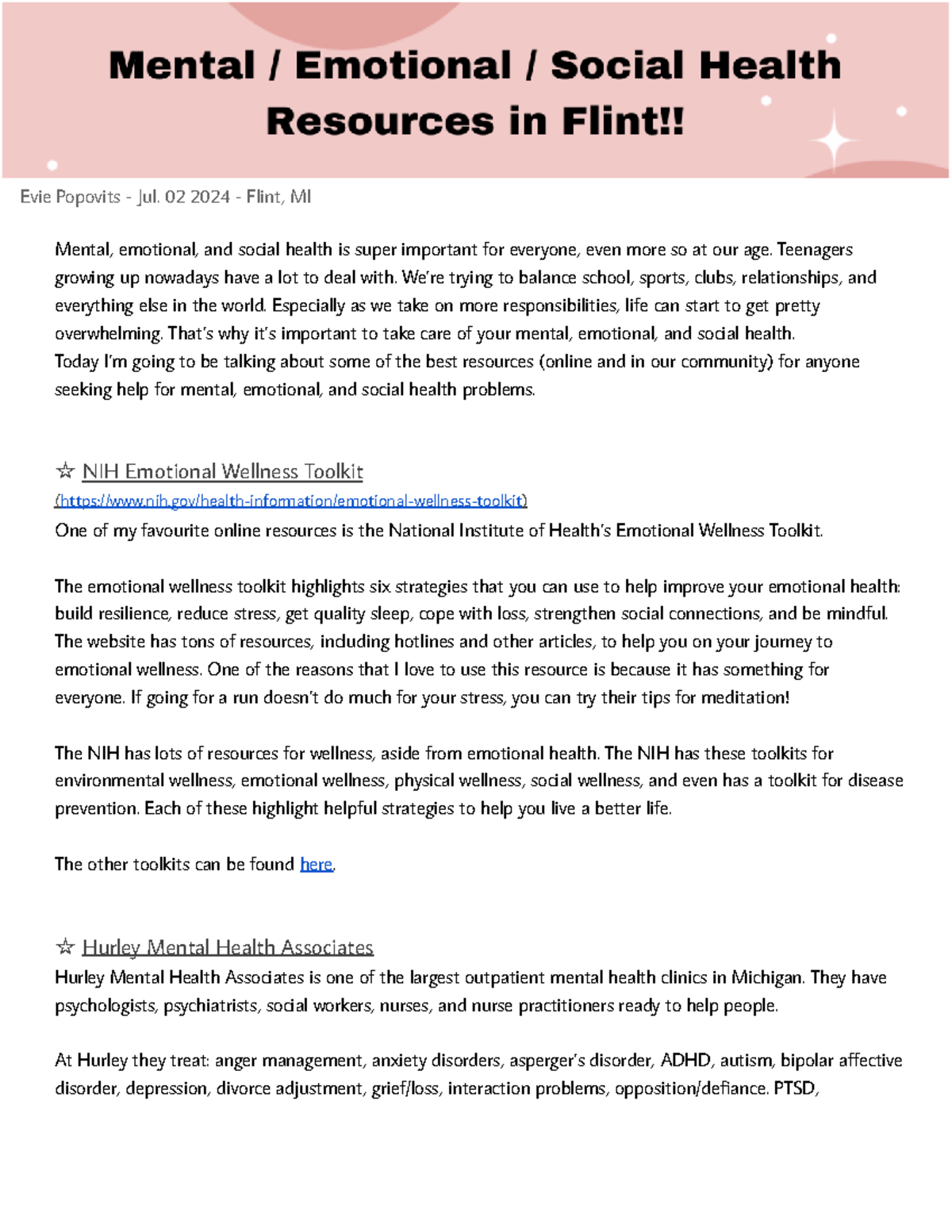 Seeking Help in Your Community Blog Post Project - Evie Popovits - Jul ...