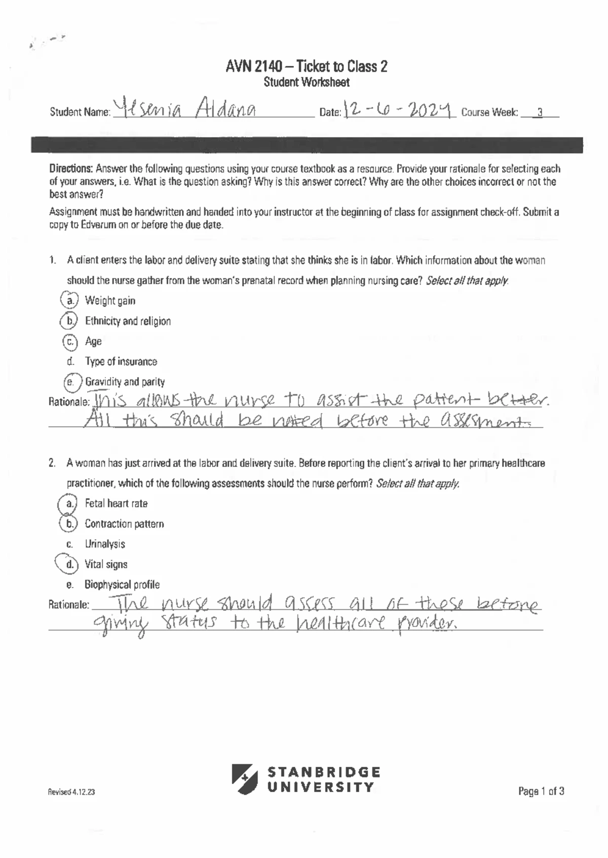 AVN 2140 Learning Activity 1: Student Worksheet on Puberty and ...