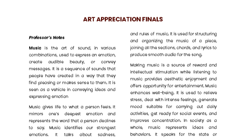 ART APPRECIATION FINALS: Understanding the Elements of Music - Studocu