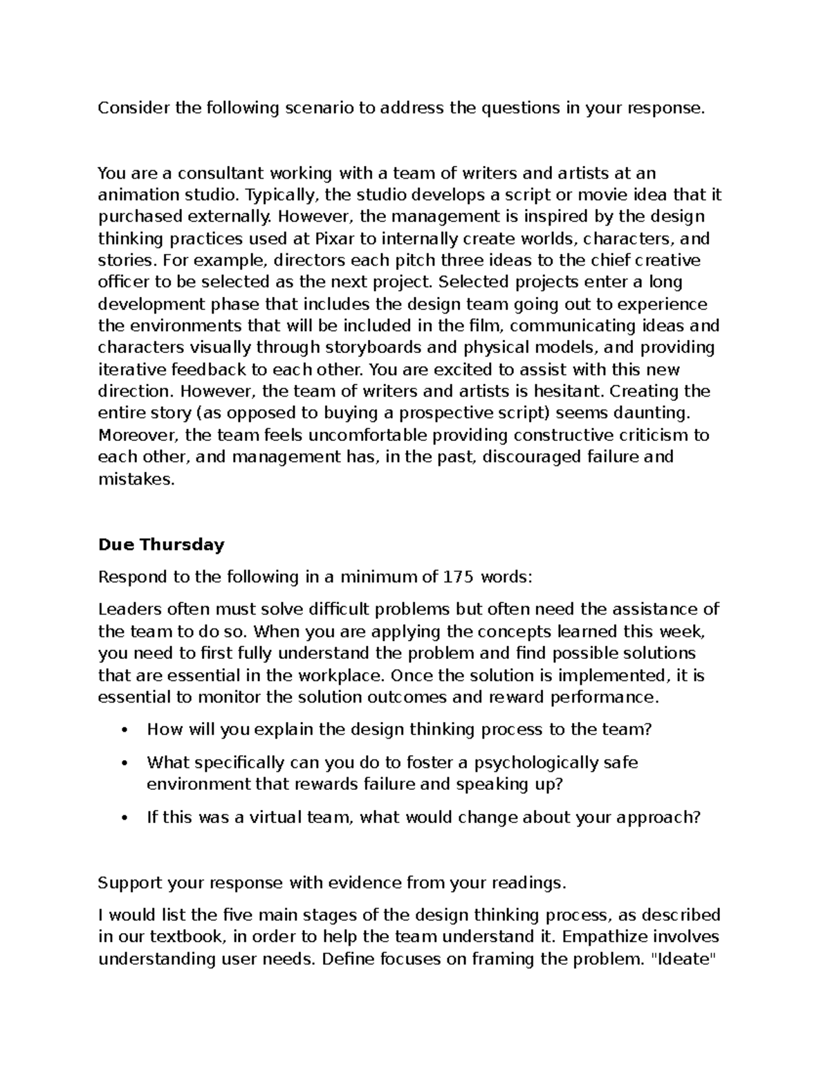 Iop 470 WK4 DQ: Design Thinking & Fostering Team Collaboration - Studocu