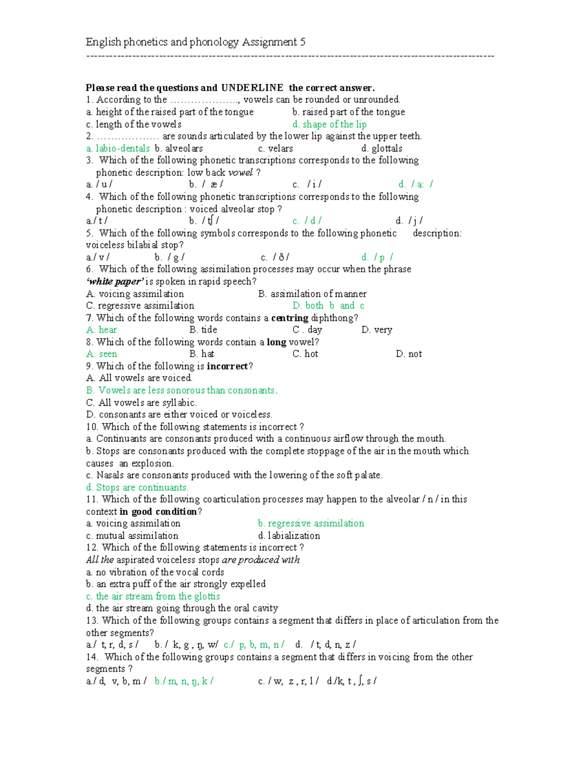English Phonetics and Phonology Assignment 5: Answer Key - Studocu