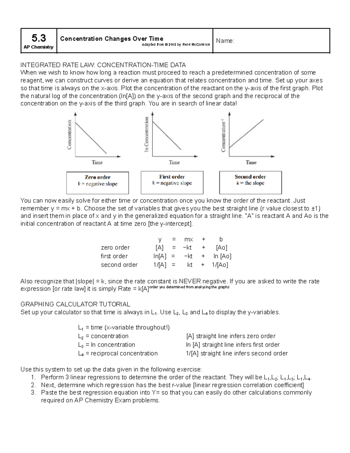 Integrated Rate Law: Concentration-Time Data for AP Chem (5.3) - Studocu