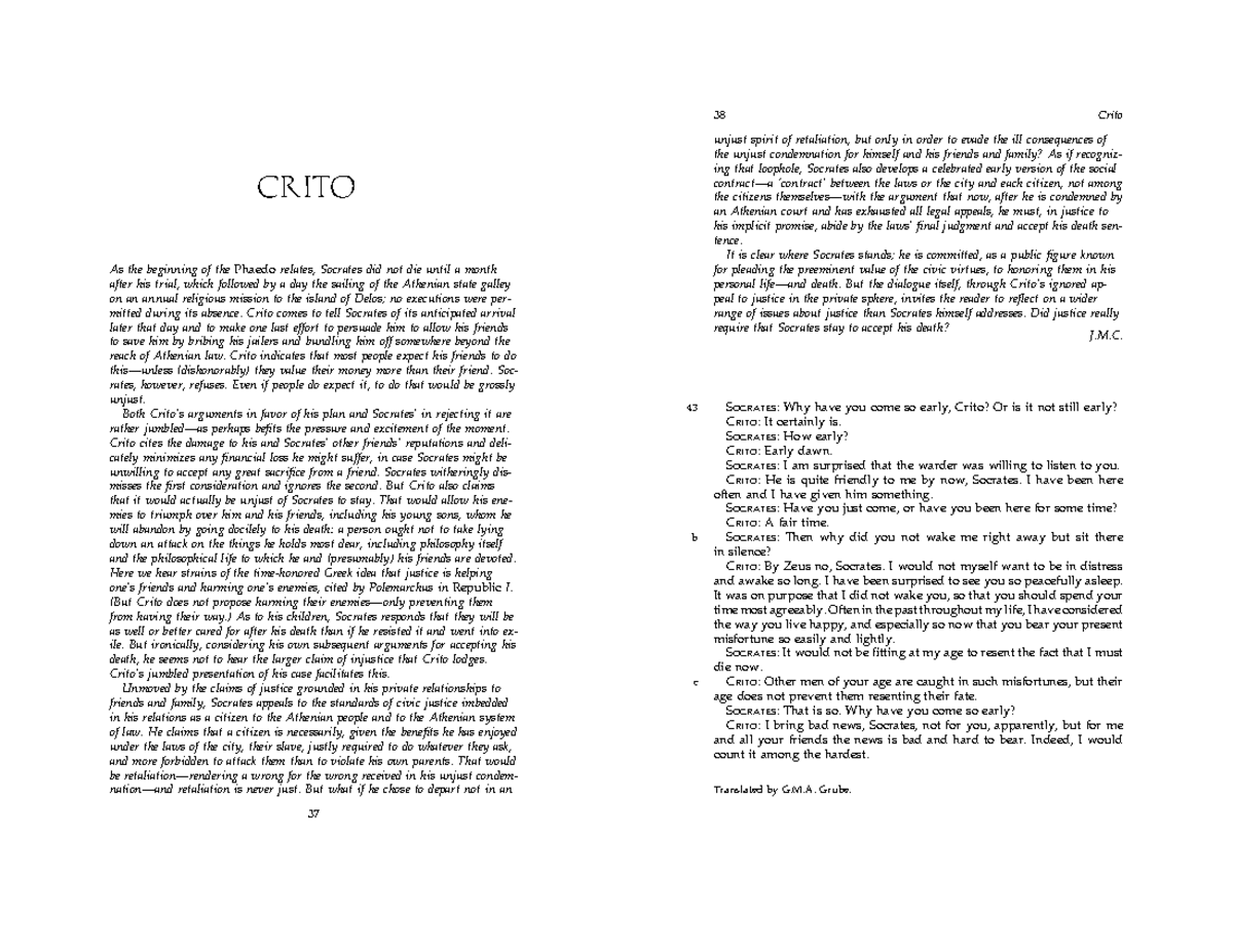 Plato - Crito - CRITO As the beginning of the Phaedo relates, Socrates ...