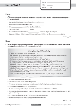 Junior Explorer 5 Unit 6 Test A group 1 - Junior Explorer 5 Unit 6 Test ...
