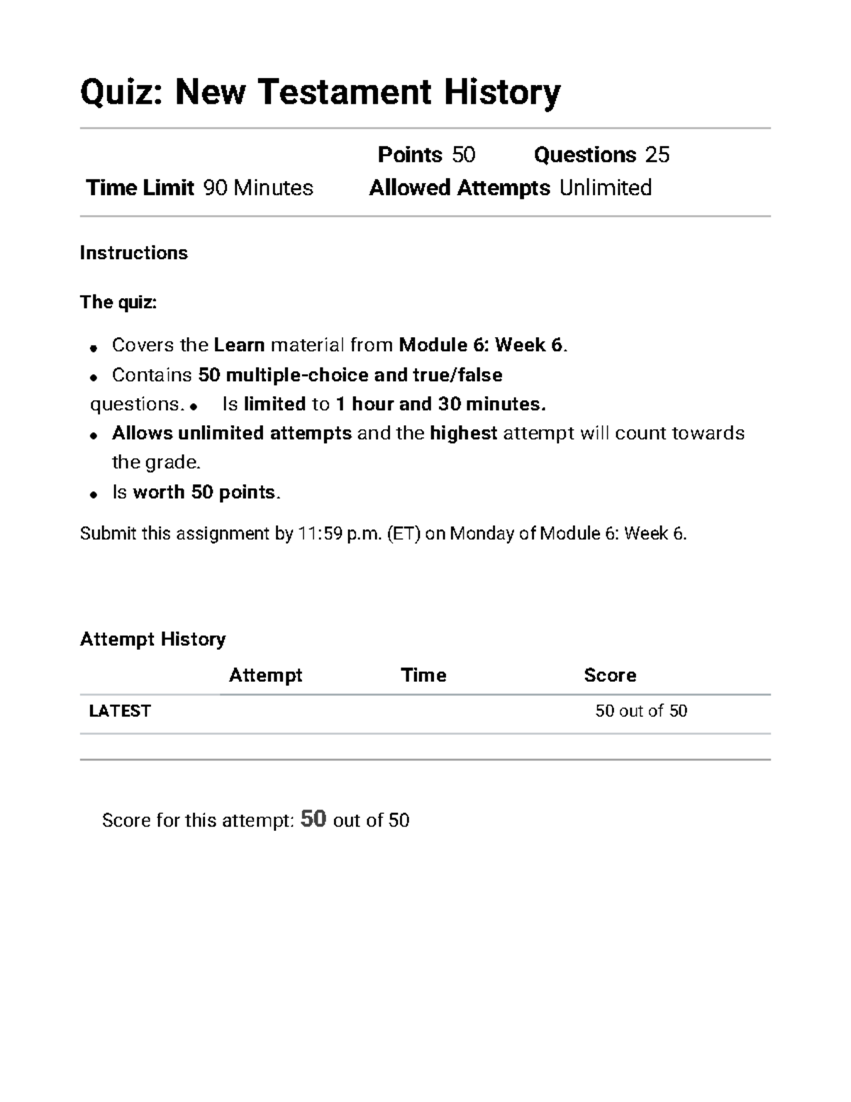 Quiz on New Testament History - BIBL 104 (50 Questions, 90 Min) - Studocu
