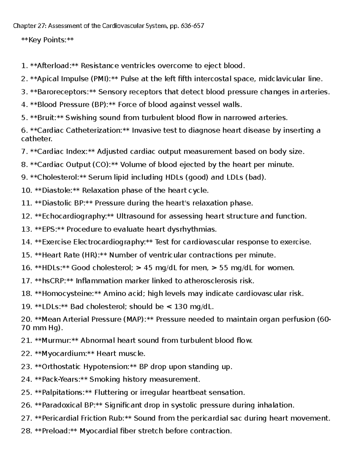 Cardiovascular System Assessment: Key Concepts & Terminology (Chapter ...