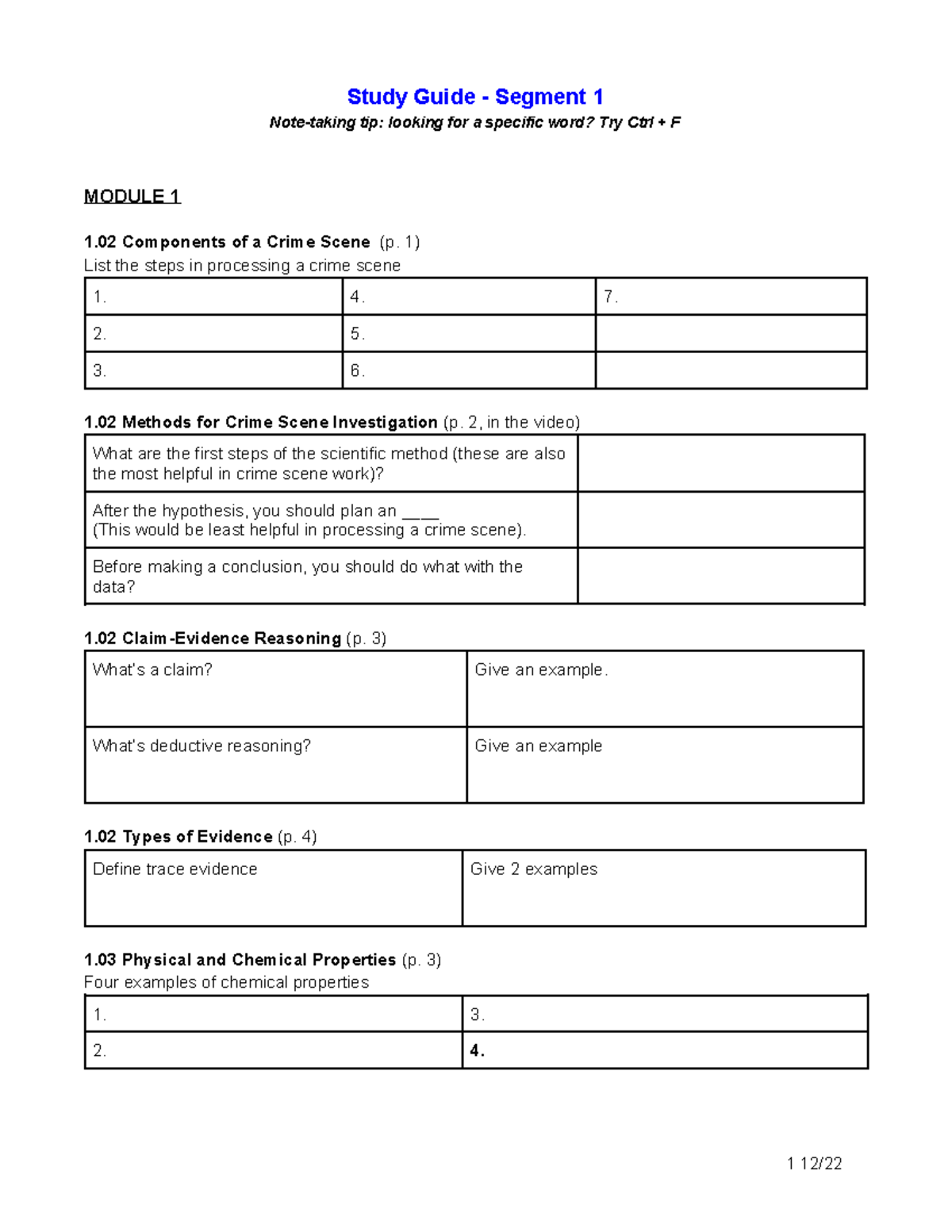 Forensics Seg 1 Study Guide: Crime Scene, Evidence & DNA Basics - Studocu