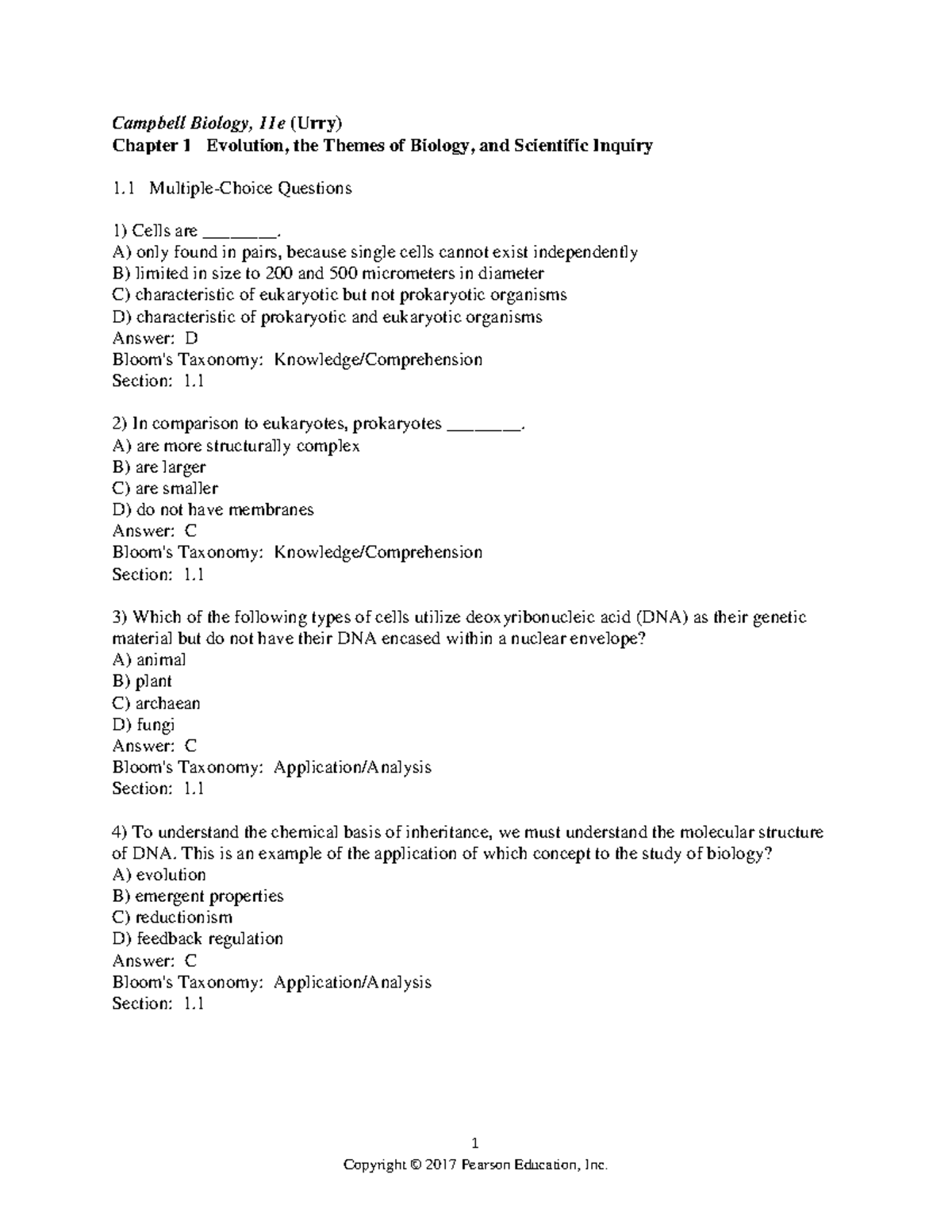 Chapter 1 - Evolution and Themes in Biology (BIO 101) Exam Questions ...