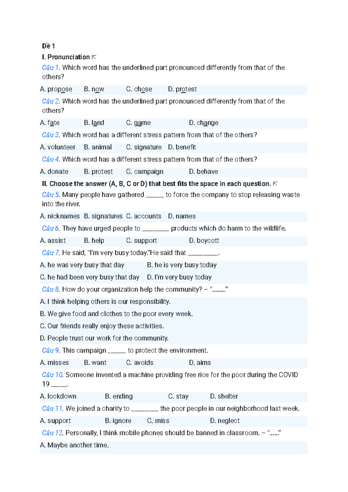 Đề 1: Pronunciation and Grammar Practice for English Language Learners ...