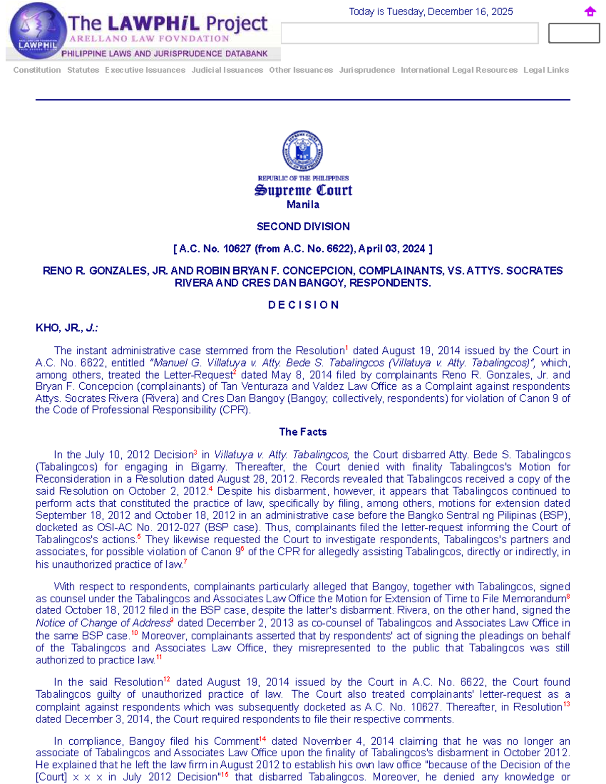Gonzales Jr. vs. Atty. Rivera: A.C. No. 10627 Decision Analysis - Studocu