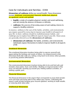 D394 Care for Individuals and Families - Eight dimensions of wellness ...