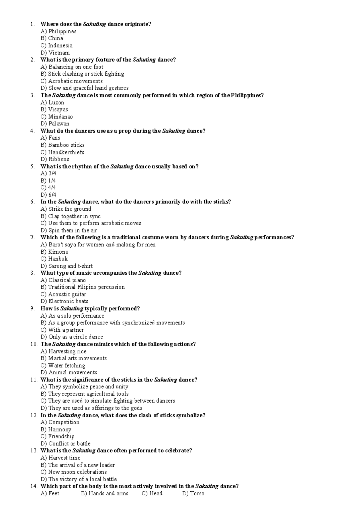 Sakuting quiz - lecture - Where does the Sakuting dance originate? A ...