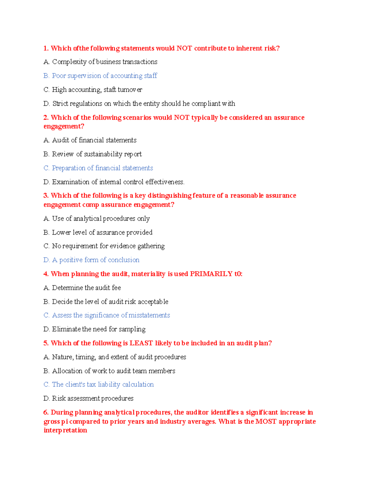 Kiểm đề - Assurance Engagements & Audit Risks (ACCT 101) - Studocu