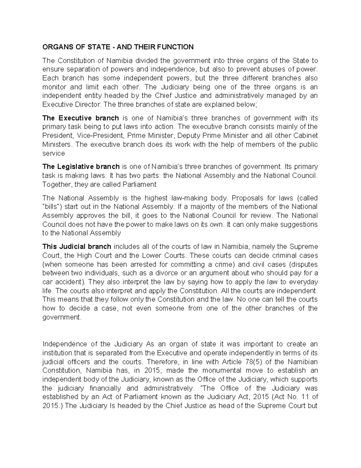 ORGANS OF STATE AND THEIR FUNCTIONS - PRACTICAL MATERIAL - Studocu