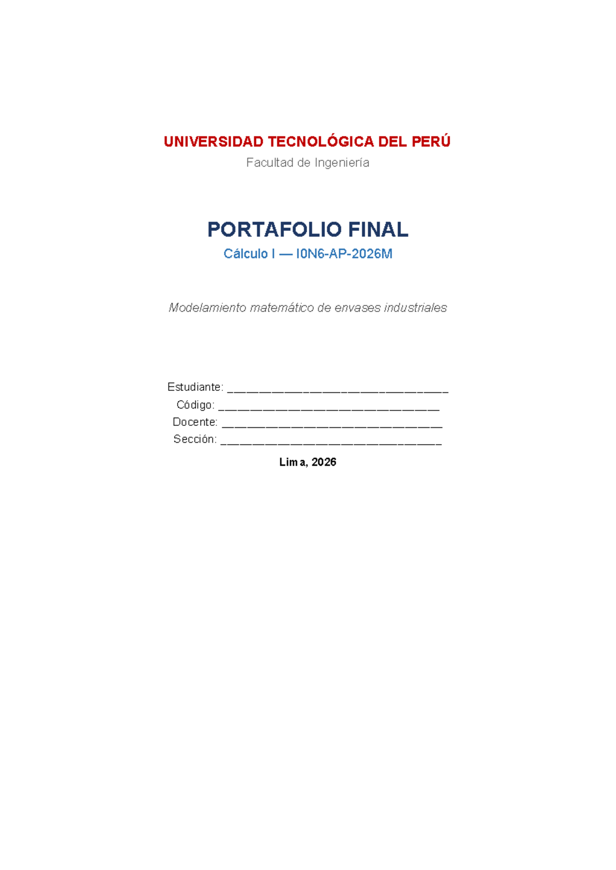 Portafolio Final Cálculo I: Modelamiento de Envases Industriales - Studocu