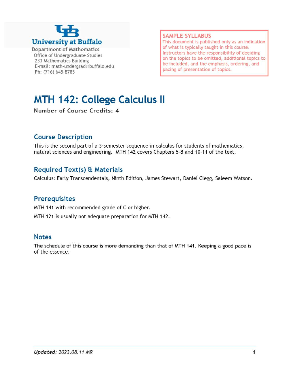MTH142 Course Syllabus: Overview and Expectations - Studocu