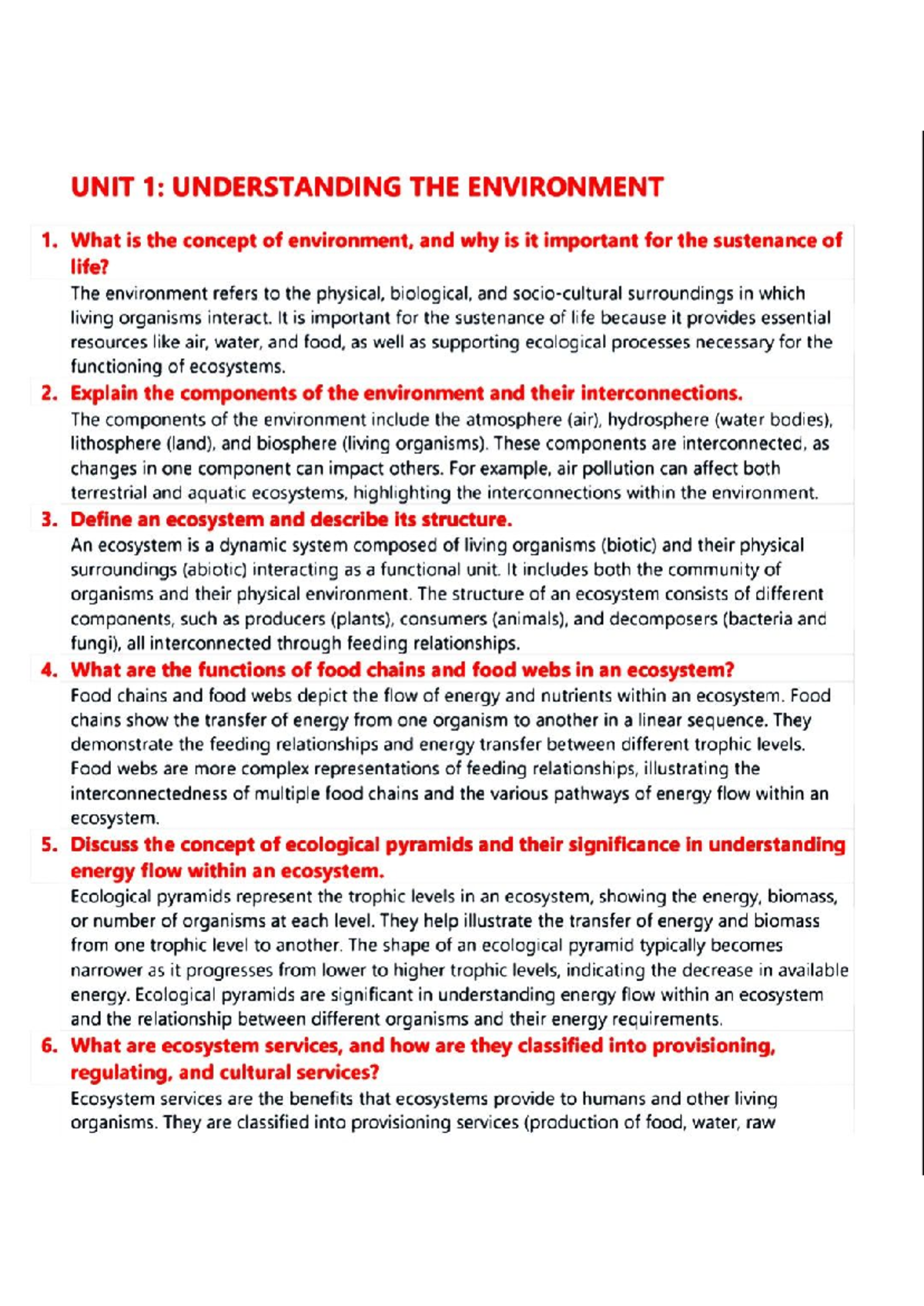 ENV 101: Unit 1 & 2 Study Guide on Environment & Pollution - Studocu
