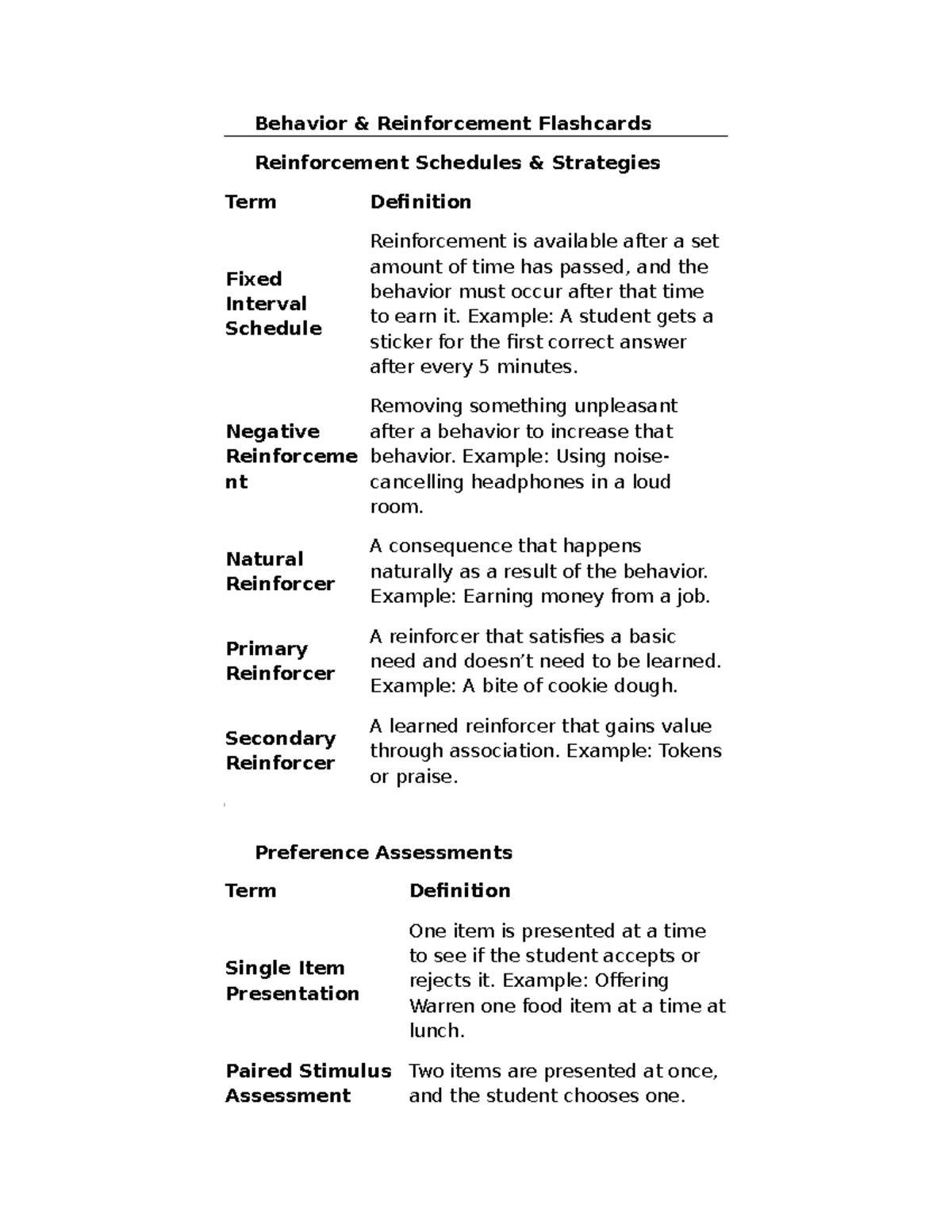 Behavior & Reinforcement Flashcards: Schedules, Assessments ...