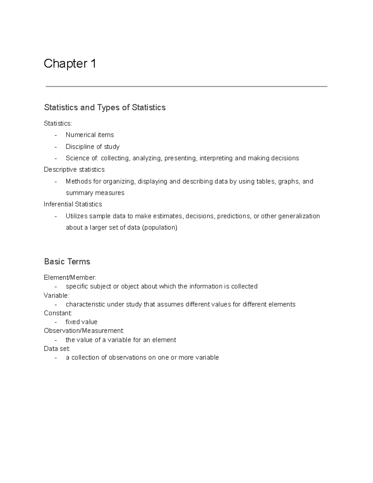 Chapter 1-2 Notes: Statistics & Data Organization - Studocu