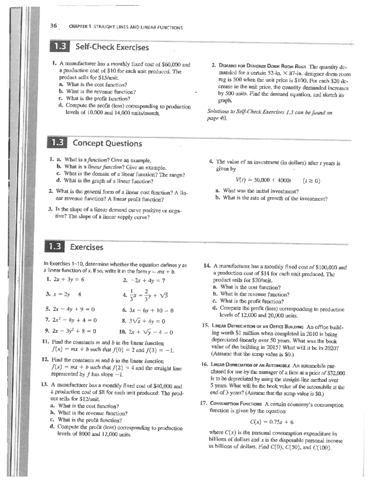 Depreciation HW Questions: Chapter 1 Linear Functions & Exercises - Studocu
