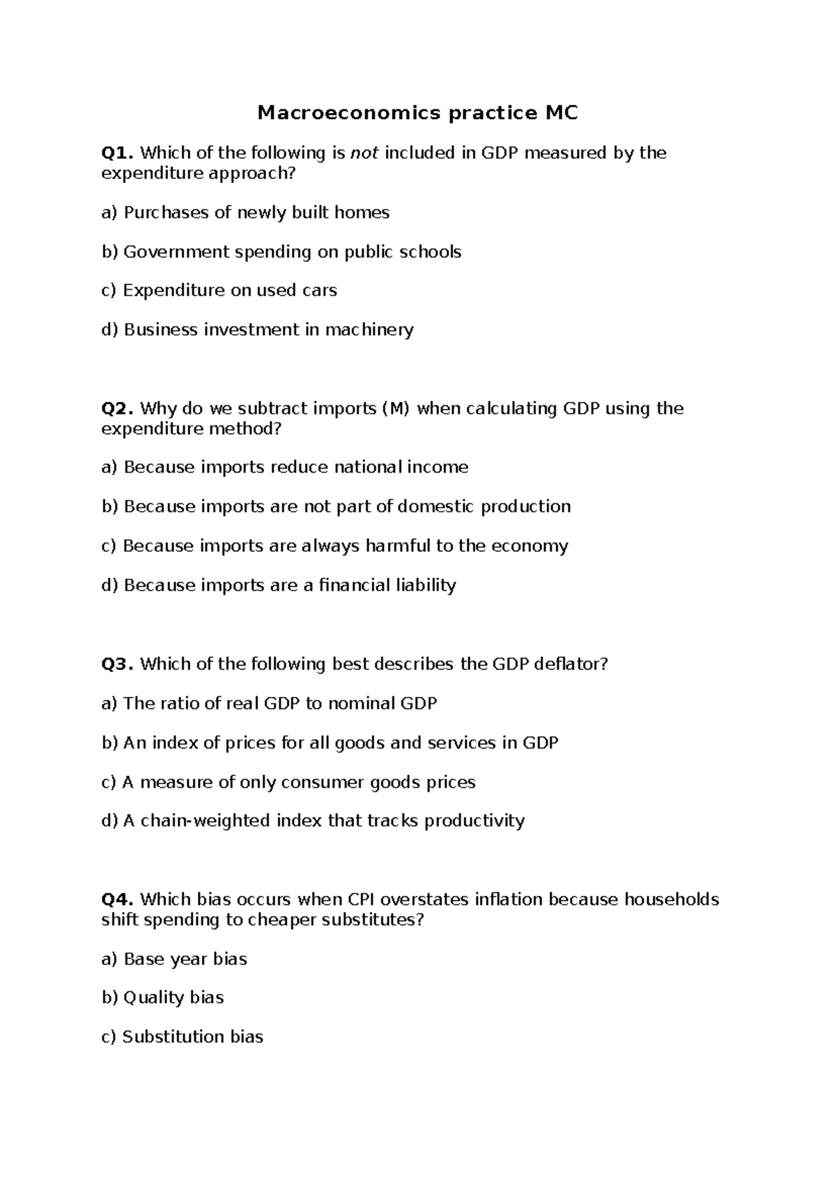Macroeconomics Practice MC Questions for Exam Preparation - Studocu