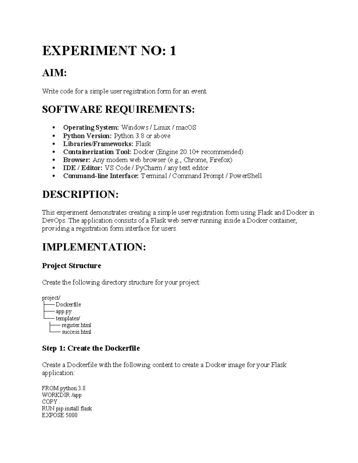 Devops Experiment No 1 User Registration Form With Flask Docker