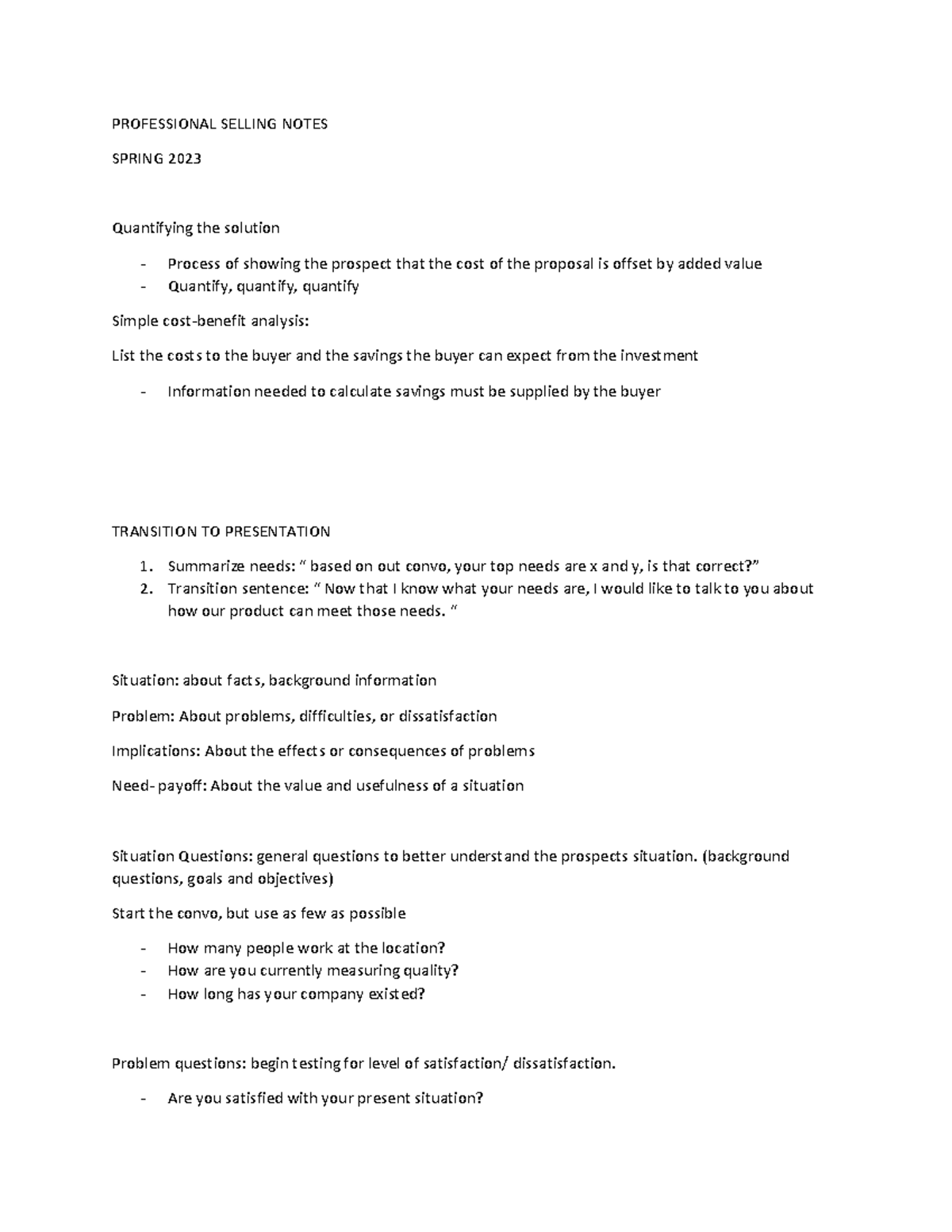 Professional Selling Notes - PROFESSIONAL SELLING NOTES SPRING 2023 ...