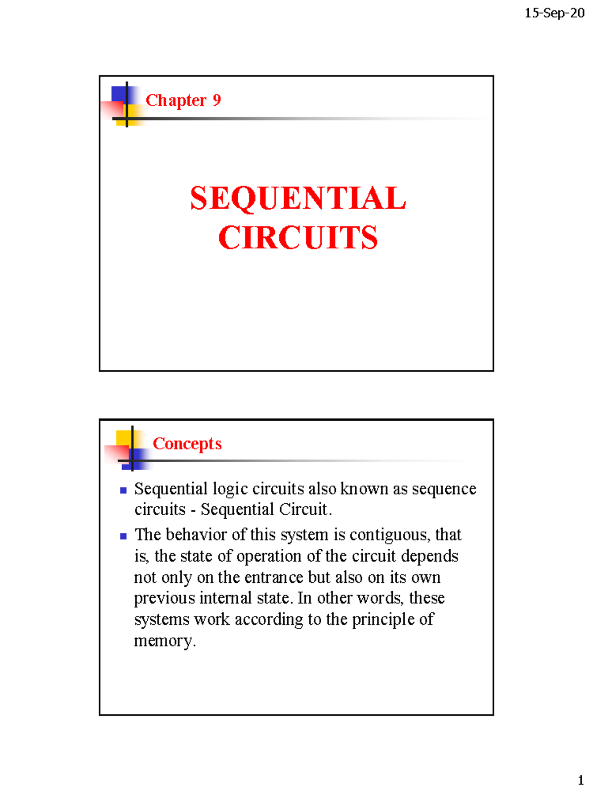 Chapter-9 - asd - Chapter 9 SEQUENTIAL CIRCUITS Concepts Sequential ...