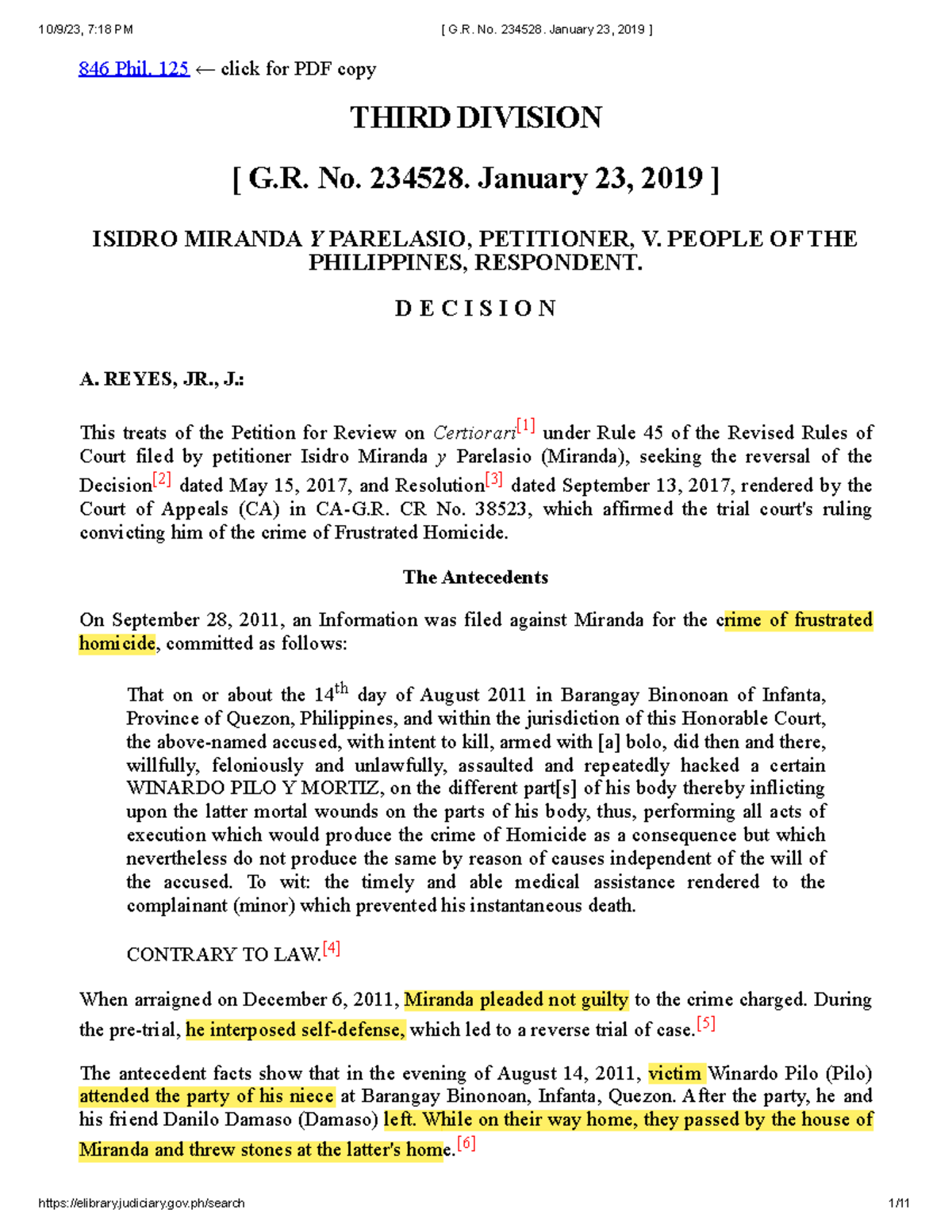 G.R. No. 234528: Decision on Frustrated Homicide Case - Miranda vs ...