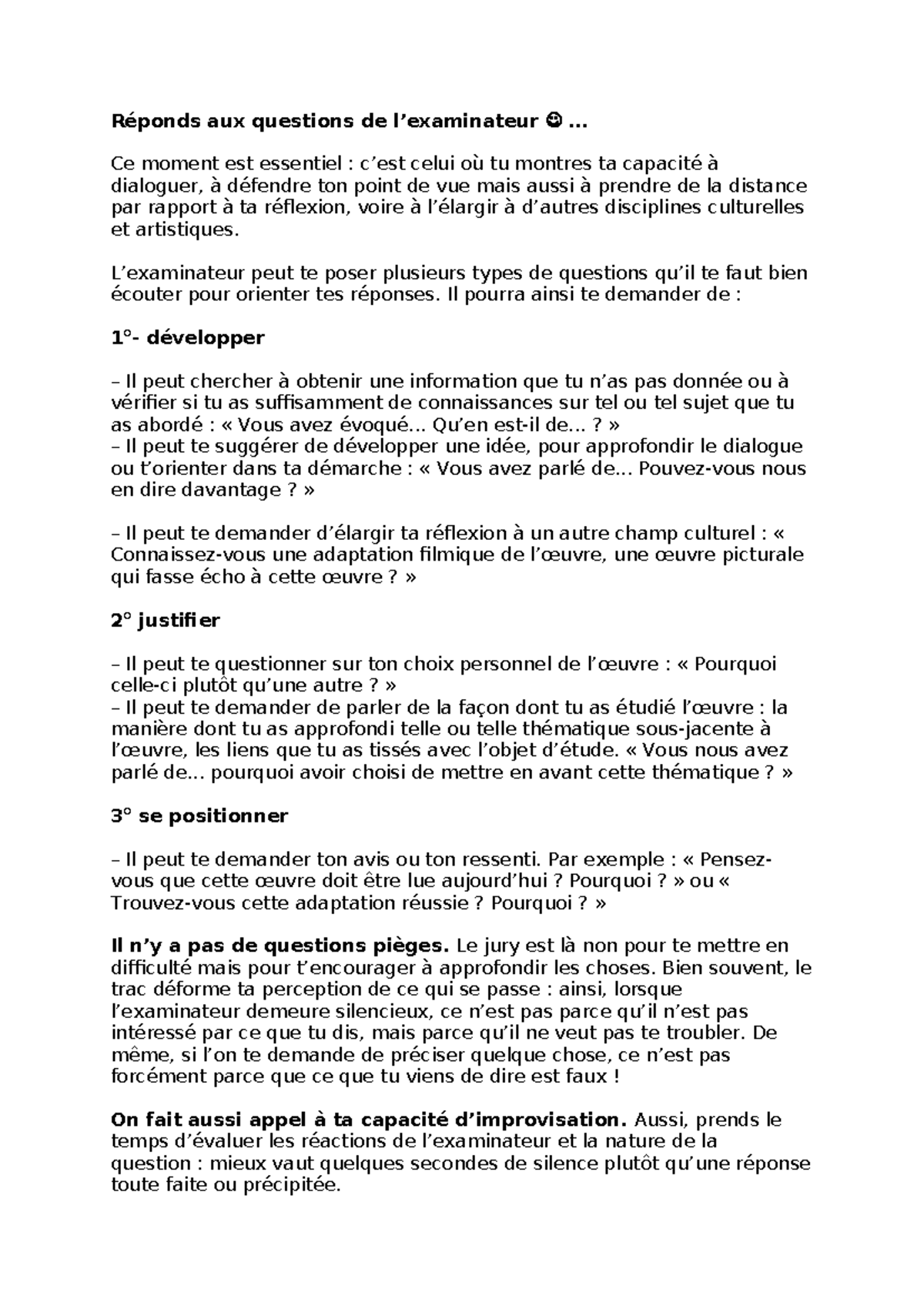 Entretien Questions - Bon (Français) - Studocu