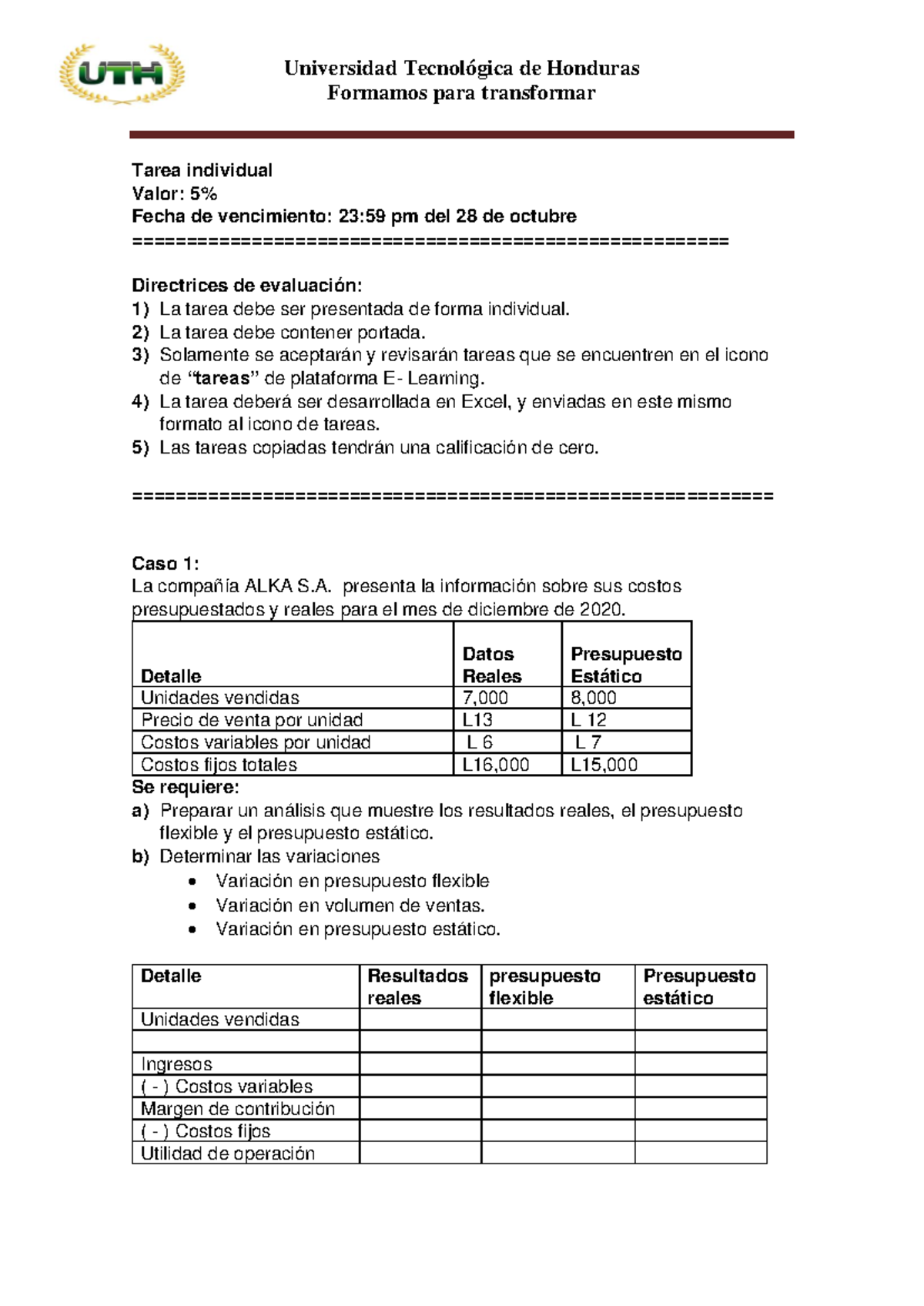 Tarea- Individual - Contabilidad Gerencial II - UTH - Studocu
