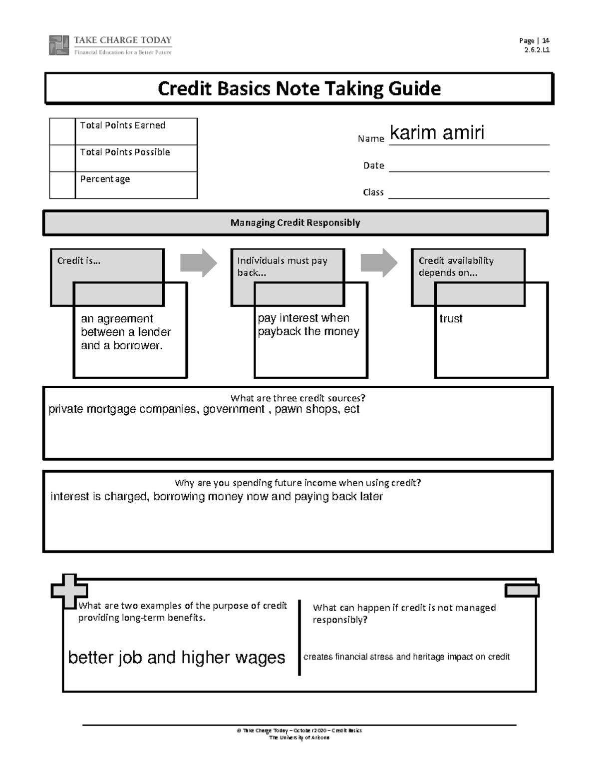 Credit Basics Note Taking Guide - UA Course 2.6.2.L - Studocu