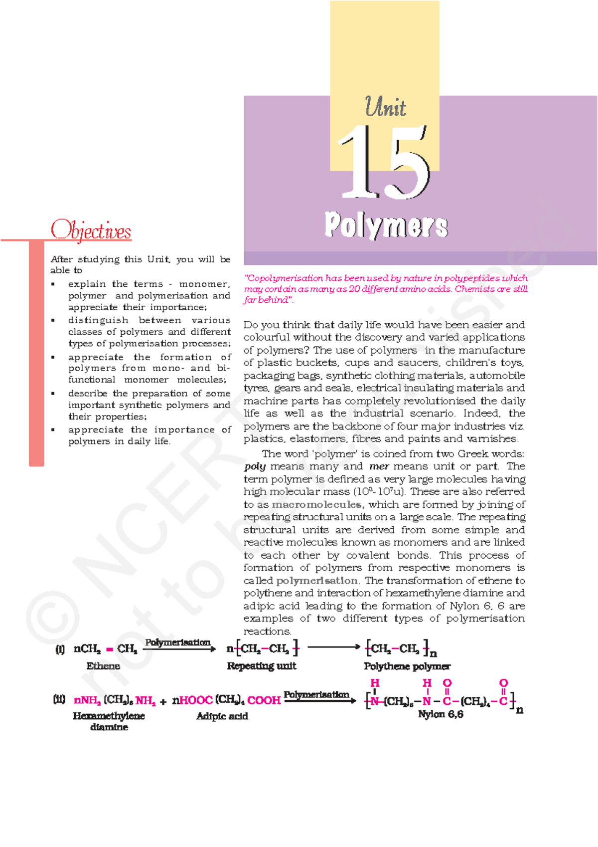 NCERT Chemistry 426: Comprehensive Notes on Polymers - Studocu