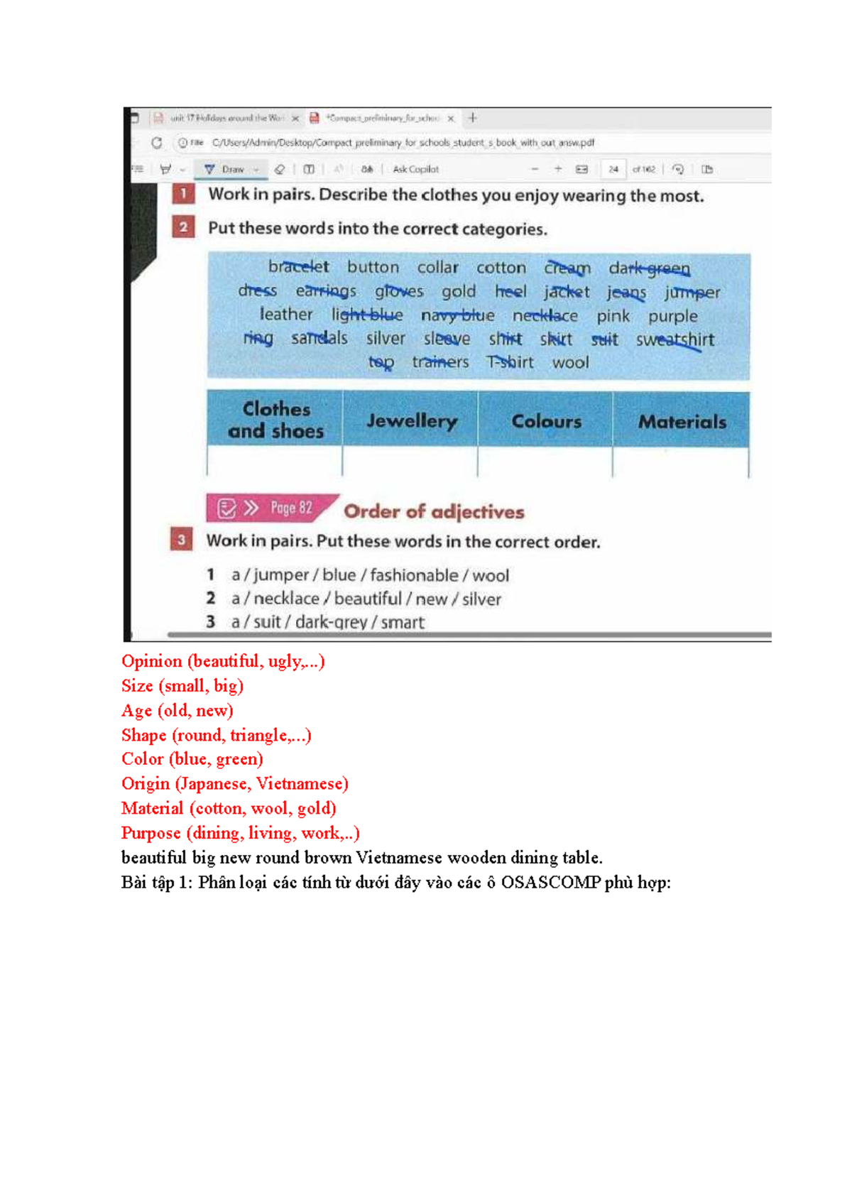 Order of Adjectives - TACN: OSASCOMP Classification and Exercises - Studocu