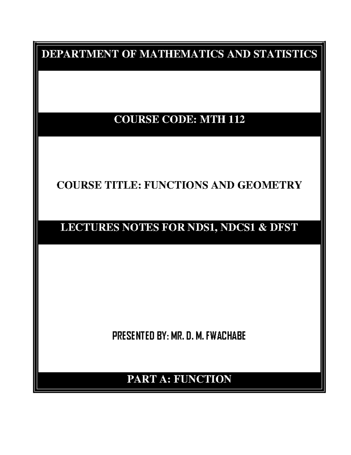 MTH 112 Function AND Geomentry - DEPARTMENT OF MATHEMATICS AND ...