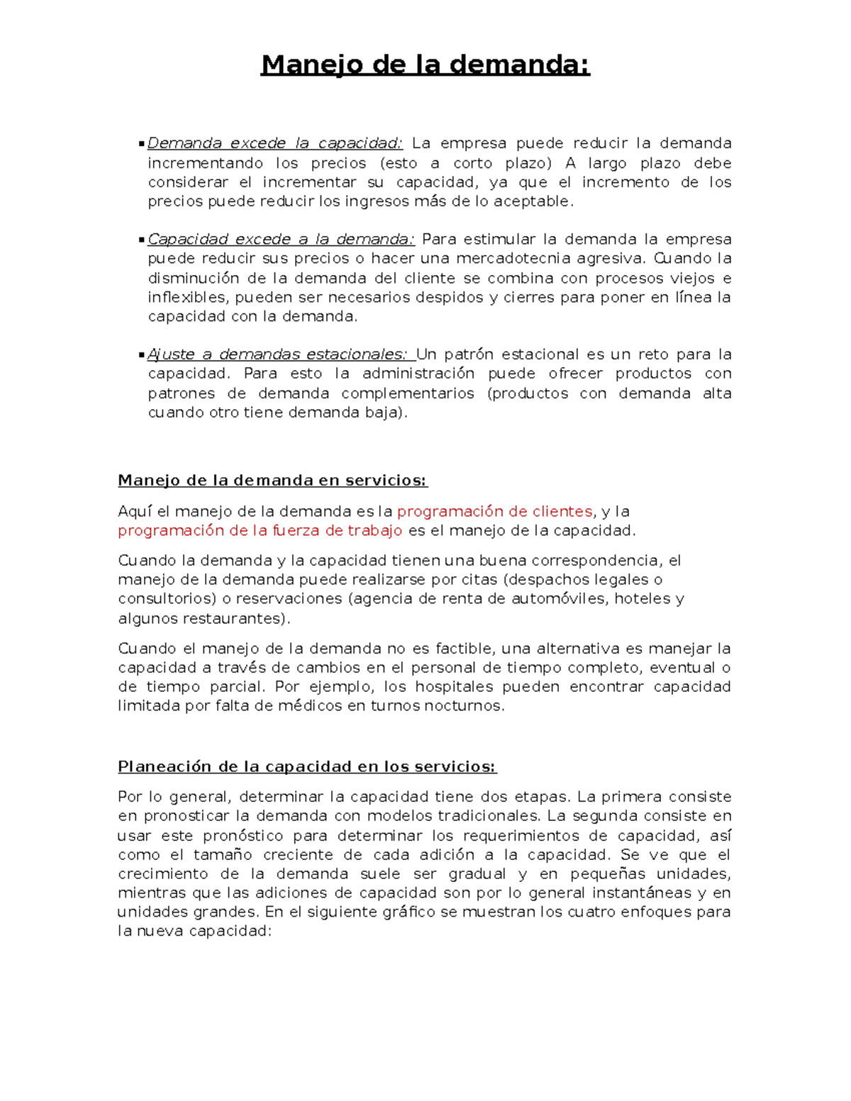 Manejo de la Demanda y Capacidad: Resumen de Estrategias Claves - Studocu