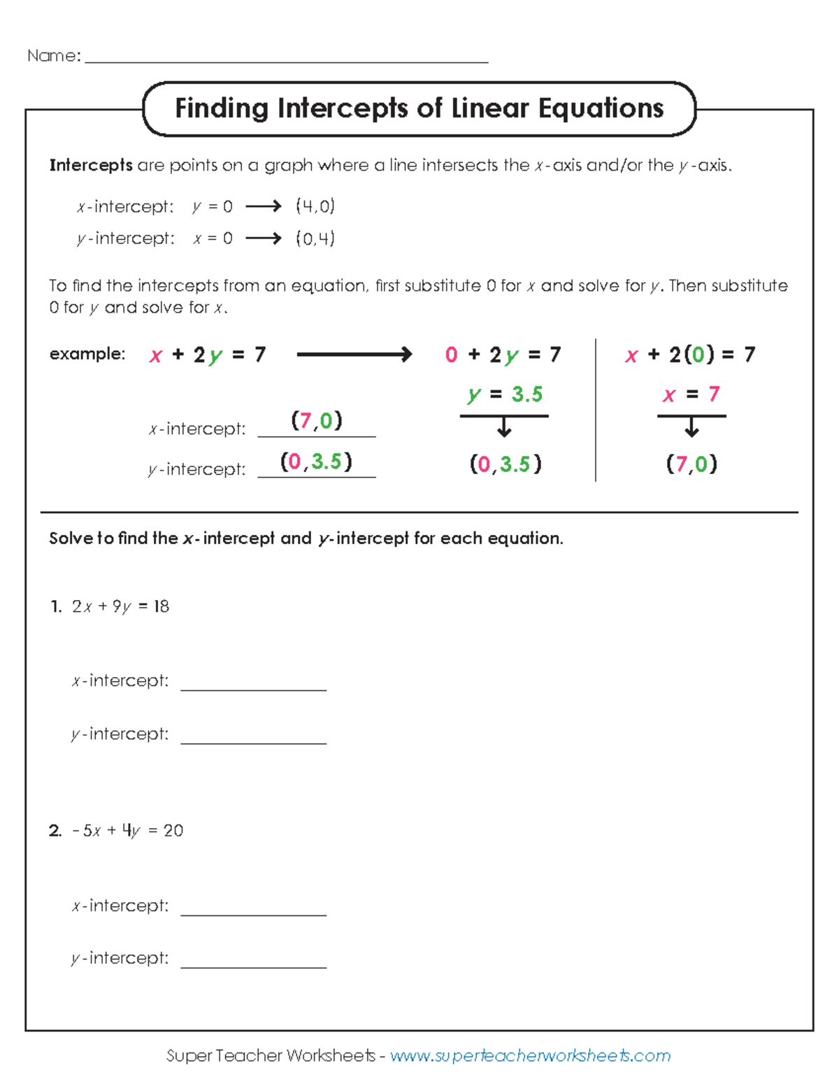 Finding-intercepts-of-linear-equations Ficle - Intercepts are points on ...