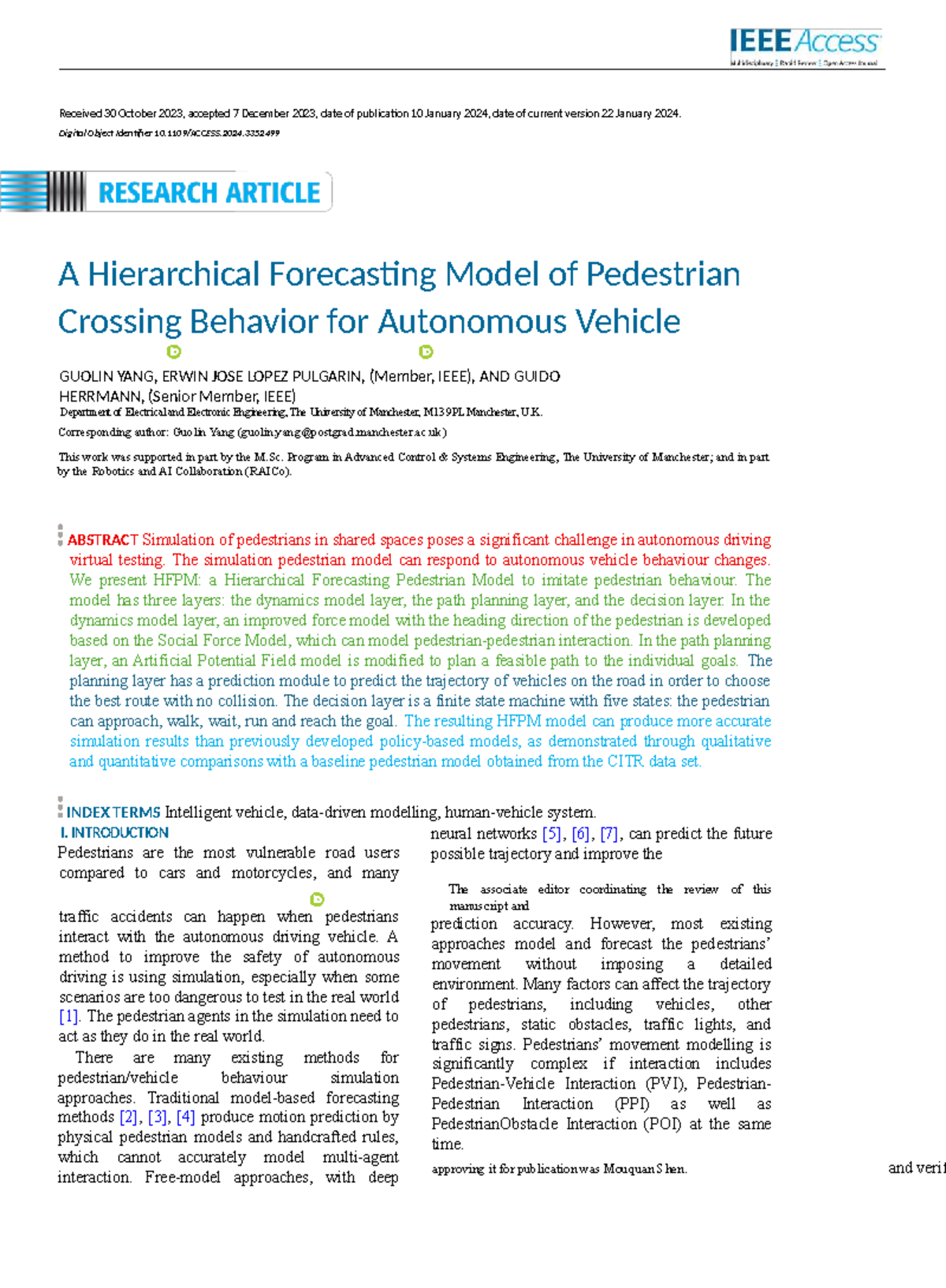 Hierarchical Forecasting Model of Pedestrian Behavior for AVs - Studocu