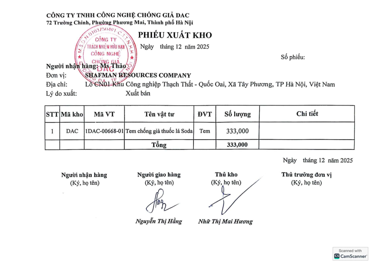 25.12.25. PXK Tem Soda - Xuất Kho Công Ty TNHH Chống Giả - Studocu