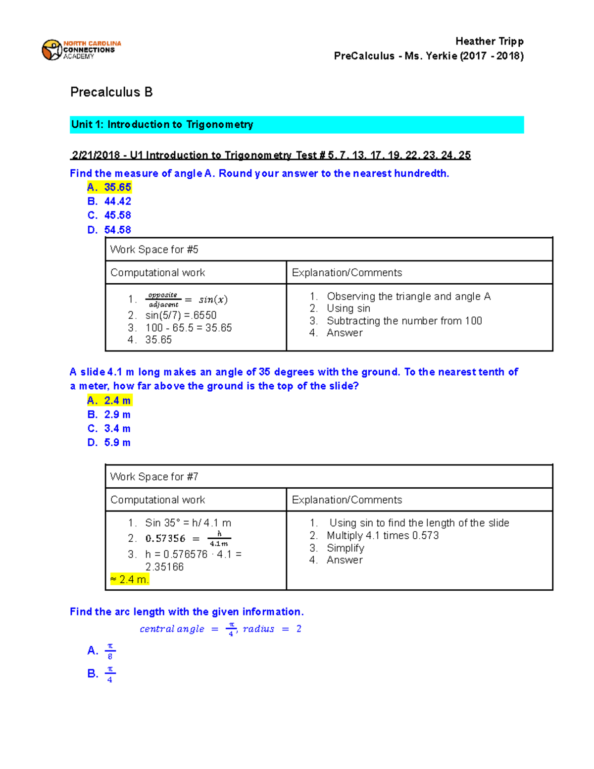 Pre Cal B Unit 1 Trigonometry Notes and Practice Problems - Studocu