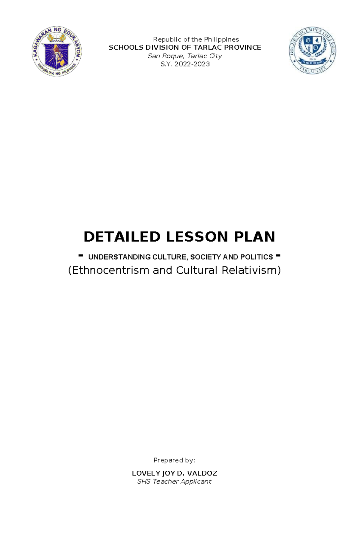SHS- Lesson-PLAN - SHS Lesson Plan - Republic of the Philippines ...