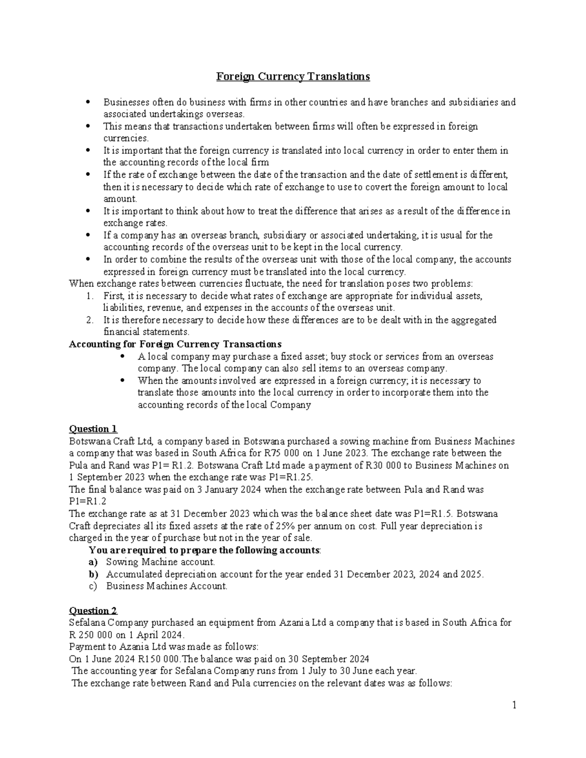 2026 Foreign Currency Translation & Subsidiary Accounting Notes - Studocu
