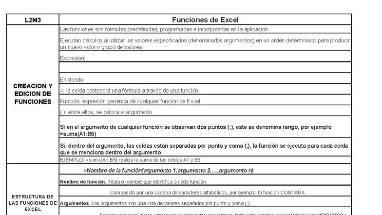 Funciones de Excel L2M3: Creación y Edición de Funciones - Studocu