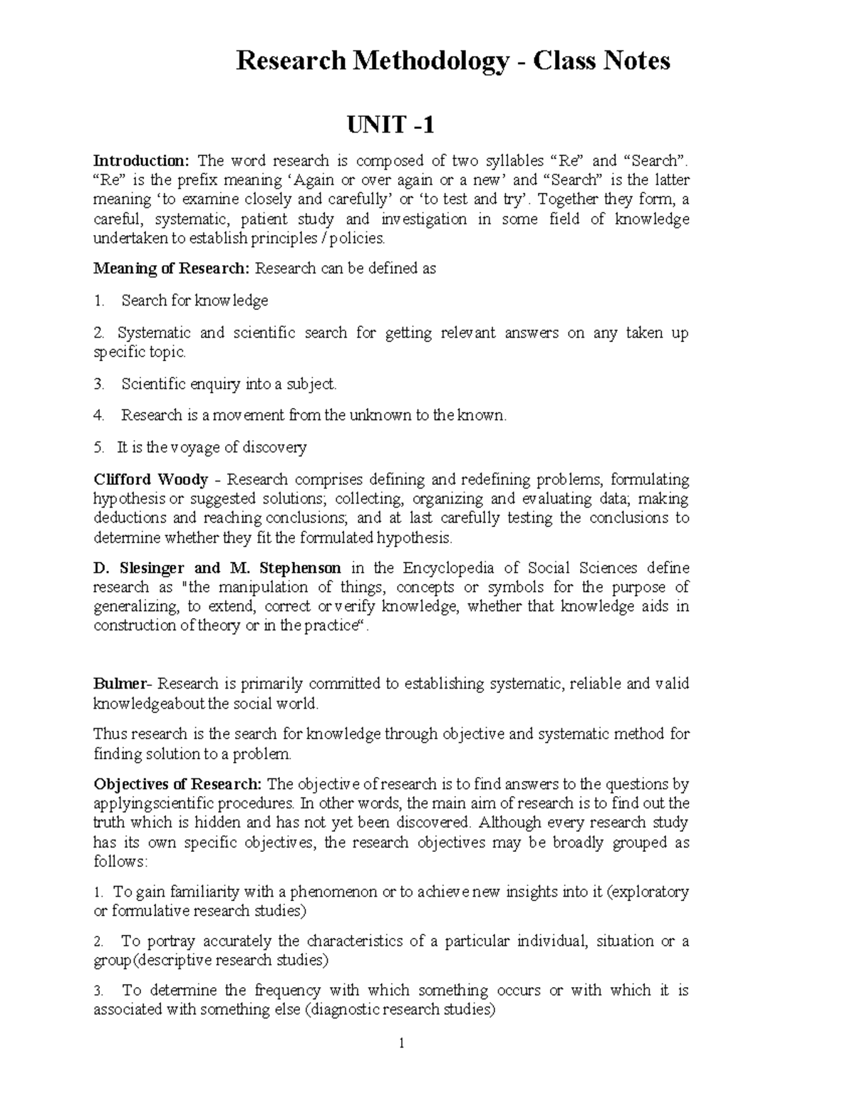Research Methodology Class Notes: Understanding Key Concepts and Types ...