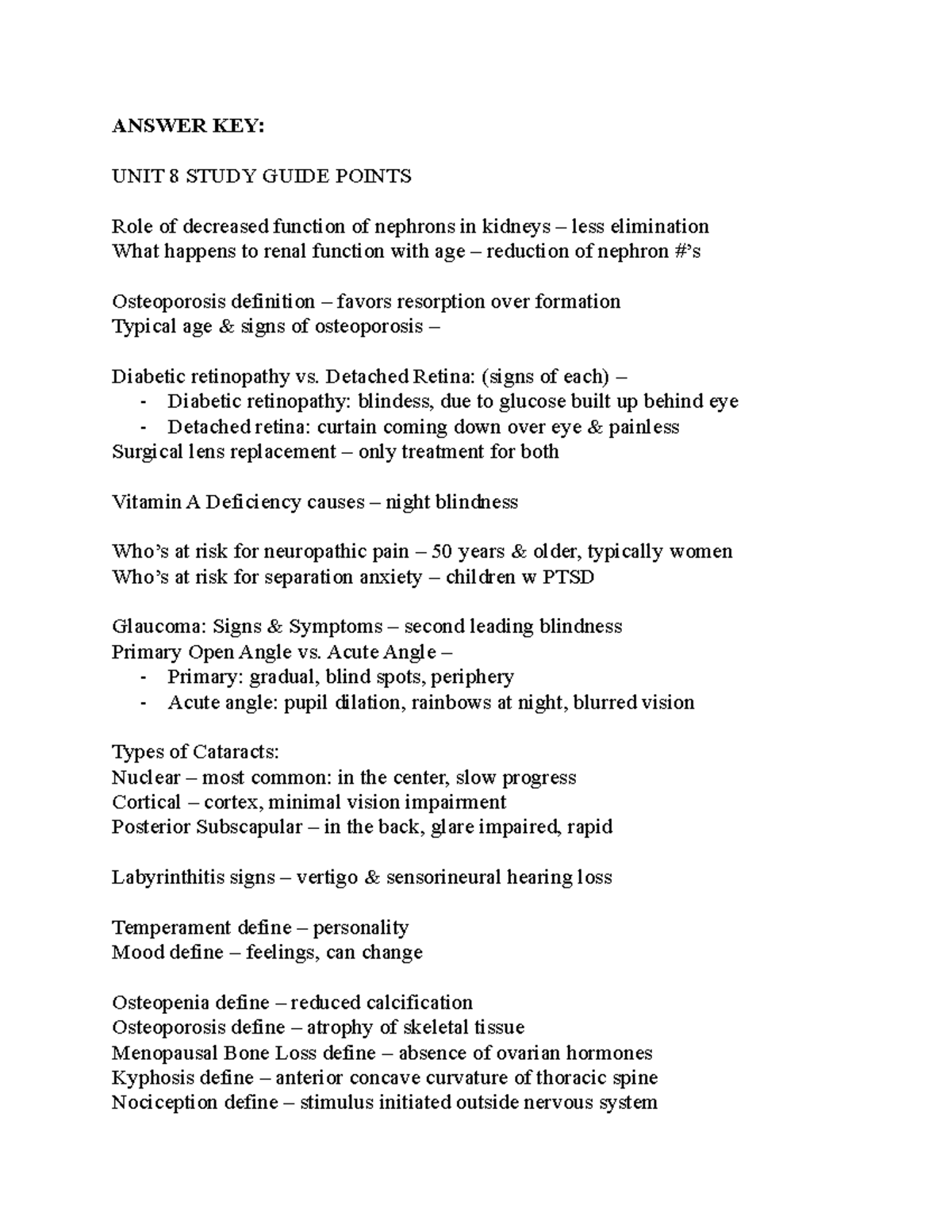 UNIT 8 Study Guide Answer Key for Pathophysiology Concepts - Studocu