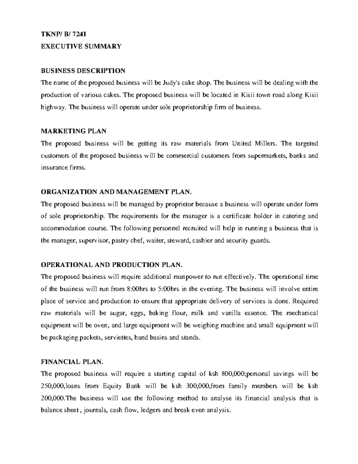 TKNP B 7241 Executive Summary - TKNP/ B/ 7241 EXECUTIVE SUMMARY ...