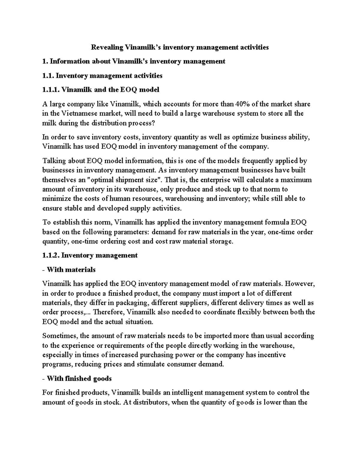 Inventory Management Activities at Vinamilk: A Case Study (602779798 ...