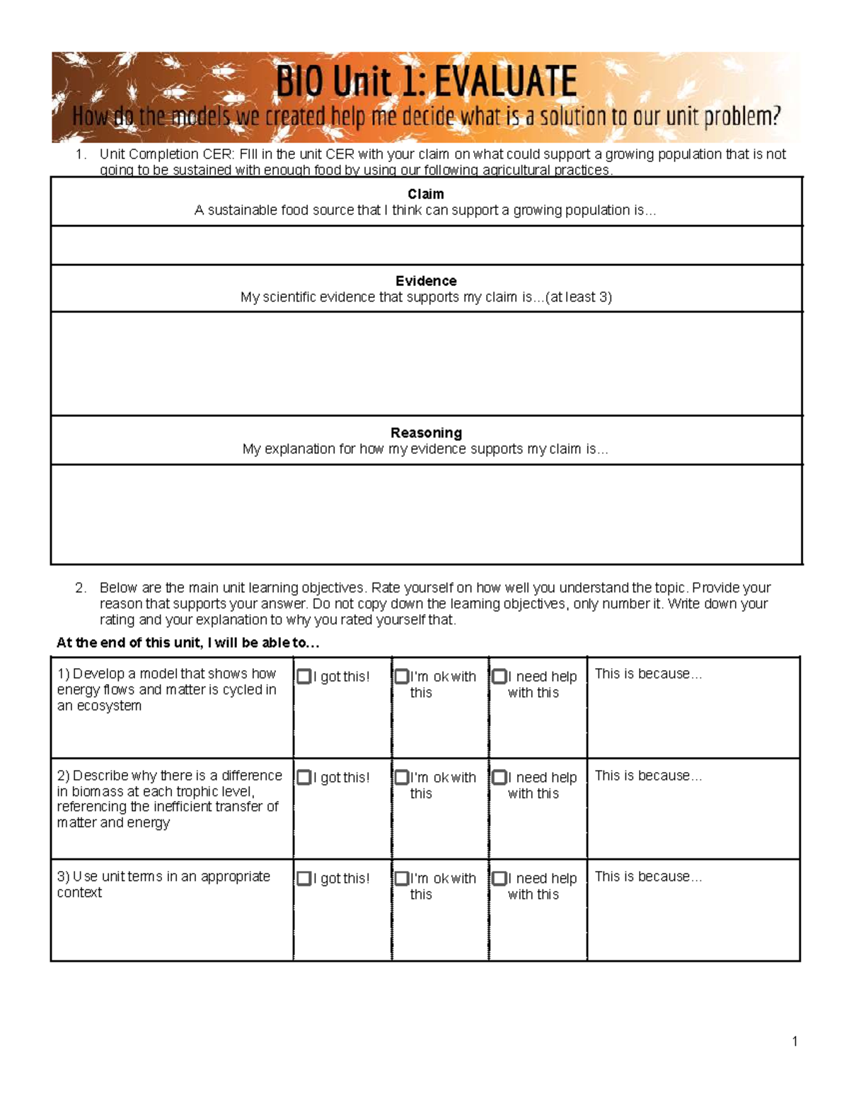 Unit 1 Evaluation: Sustainable Food Sources & Ecosystem Dynamics - Studocu